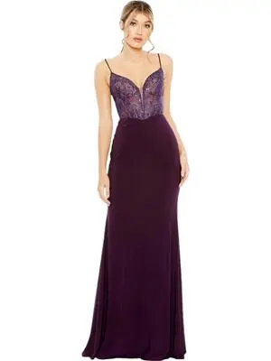 Mac Duggal Sweetheart Mesh Embellished Gown - Purple