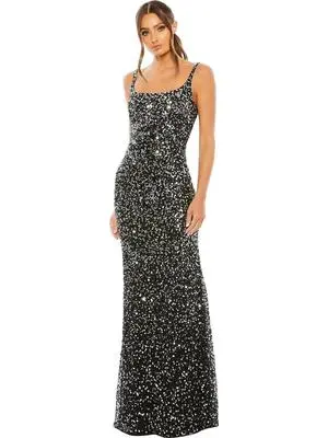 Mac Duggal Sequin Low Back Slip Gown - Black
