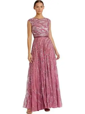 Mac Duggal Cap-sleeve Embellished Evening Gown - Pink