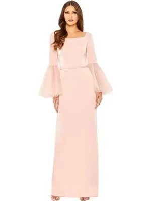 Mac Duggal Flounce Sleeve Square Neck Column Gown - Pink