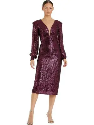 Mac Duggal Sequined Midi Dress - Purple