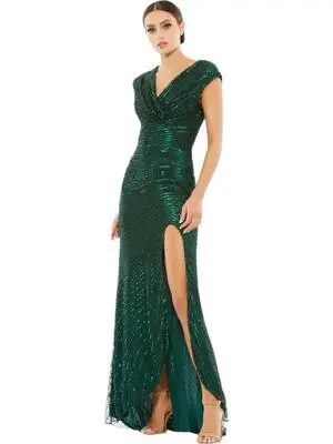 Mac Duggal Embellished Cap-sleeve Evening Gown - Green