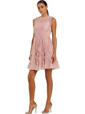 Mac Duggal High Neck Sleeveless Ruffle Mini Dress - Pink