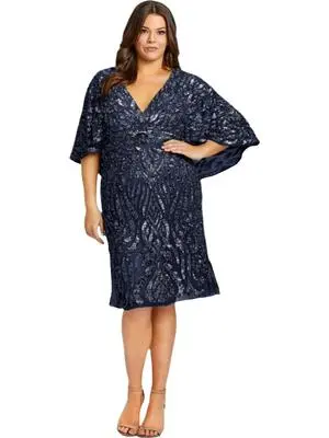 Mac Duggal Embellished Cape Sleeve Cocktail Dress - Navy