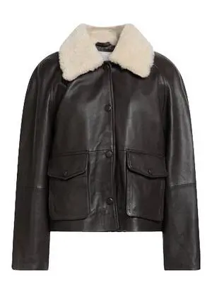 Ba&sh Leather Jacket With Shearling Trim - Brown