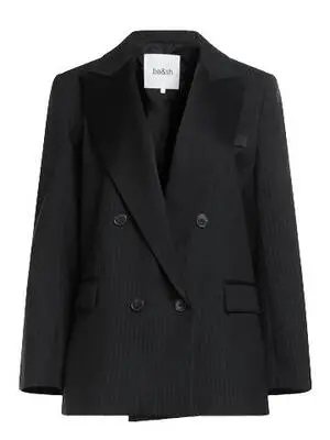 Ba&sh Double-breasted Jacquard Blazer With Satin Trims - Black