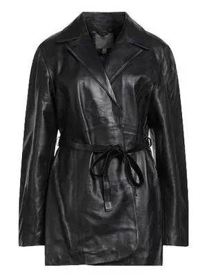 MUUBAA Belted Leather Jacket - Black
