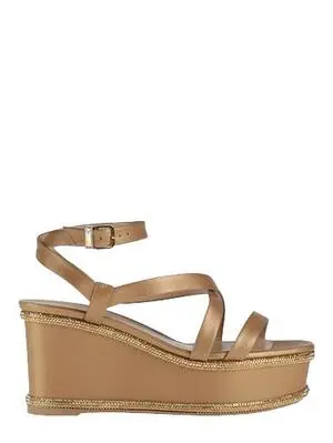 Rene Caovilla Leather Wedge Sandals - Gold