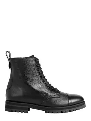 JIMMY CHOO Halden Pebbled-leather Combat Boots - Black