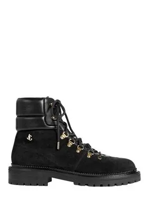 JIMMY CHOO Melia Leather-trimmed Suede Combat Boots - Black
