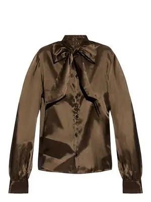MAISON MARGIELA Tie Detailed Blouse - Brown