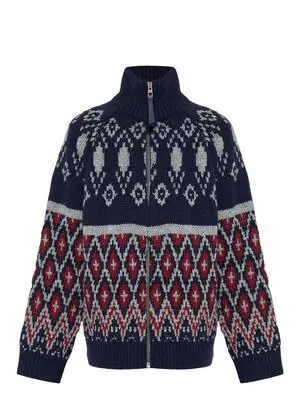 Loewe Wool Geometric Cardigan - Navy Blue