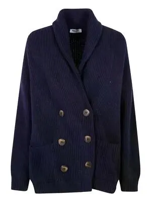 BASE Button Shawl-collar Cardigan - Blue