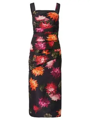 Carolina Herrera Chrysanthemum-print Draped Midi Dress - Black