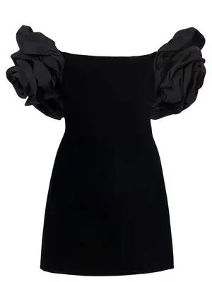 Carolina Herrera Off-shoulder Rosette Velvet Mini Dress - Black