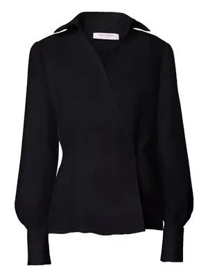 Carolina Herrera Puff-sleeve Wrap Top - Black
