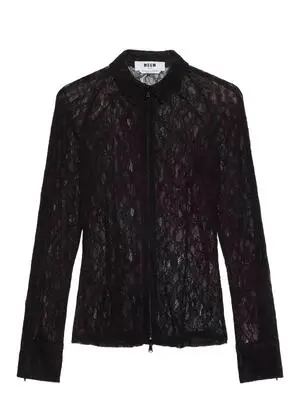 MSGM Floral Lace Zip-up Shirt - Black
