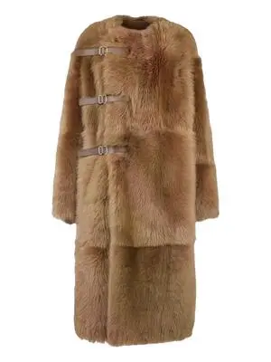 TOD'S Buckled Shearling Coat - Brown