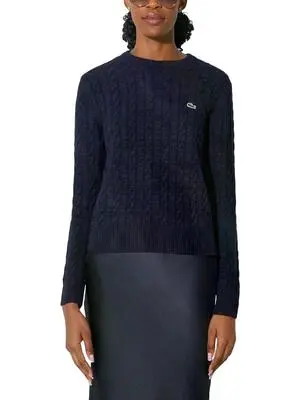 Lacoste Cable-knit Sweater With Logo - Blue