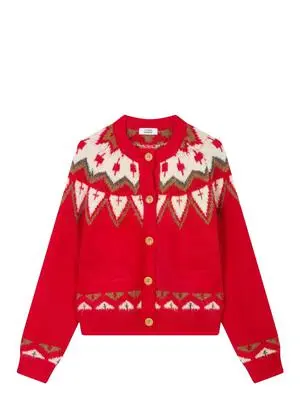 STUDIO TOMBOY Patterned Round Neck Cardigan - Red