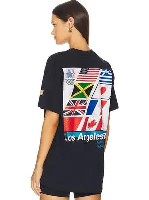 OLYMPICS HERITAGE Los Angeles 84 Emblem And Flags Tee - Navy