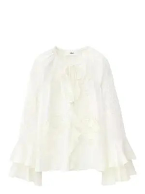 Ba&sh Embroidered Ruffled Blouse - White