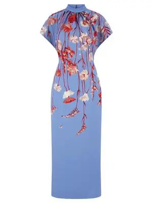 Lela Rose Floral Crepe Stella Dress - Blue