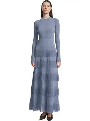 Lela Rose Piper Knit Fringe Dress - Blue