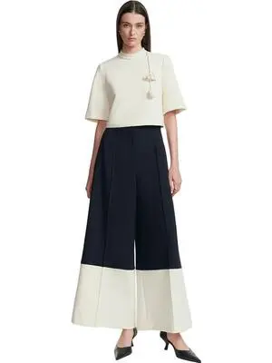Lela Rose Stretch Twill Wide Leg Pants - Navy / Blue