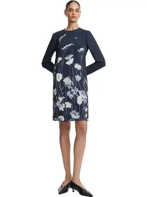 Lela Rose Floral Crepe Kelly Dress - Navy / Multicolor