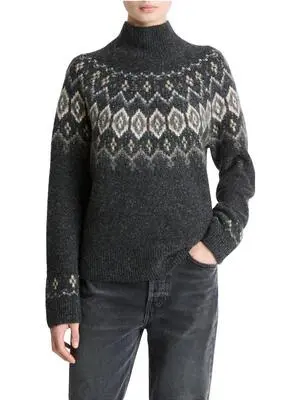 Vince Fair Isle Donegal Cashmere Turtleneck Sweater - Charcoal