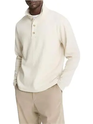 VINCE Cotton Button Mock-Neck Pullover