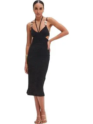 PatBO Gavea Mesh Cut Out Midi Dress Black
