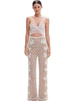 PatBO Butterfly Embroidered Tulle Pants - White