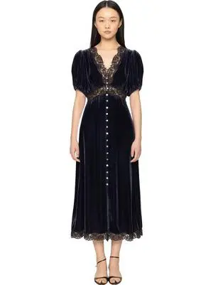 Sea Clarice Velvet Midi Dress - Black