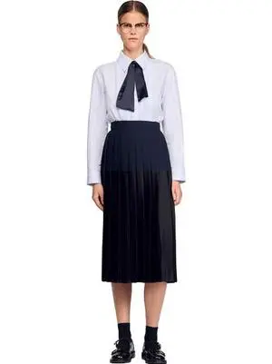 Sandro Midi Pleated Skirt - Blue / Navy
