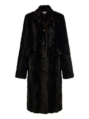 FERRAGAMO Single-breasted Faux Fur Coat - Natural