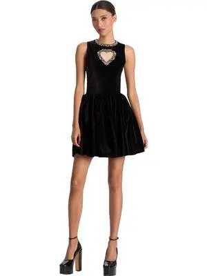 Alice + Olivia Ella Velvet Mini Dress - Black