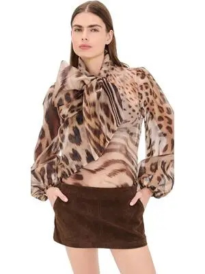 Retrofete Peregrine Silk Blouse - Melting Animal Print
