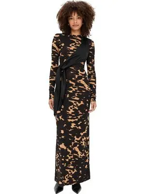 Nanushka Yura Printed Maxi Dress - Midnight Mocha Apricot/black