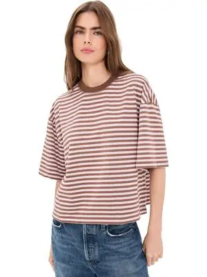 Lioness Bloom Short Sleeve Tee - Chocolate Blush Stripe