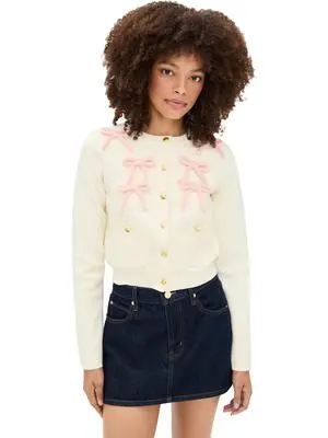 English Factory Bow Detailed Cardigan - Cream/pink