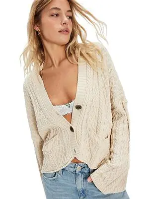 Free People Cable Knit Cardigan - Tea