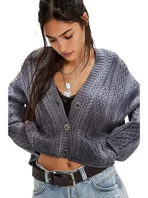 Free People Cable Knit Cardigan - Titanium Grey