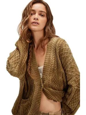 Free People Cable Knit Cardigan - Willow Combo