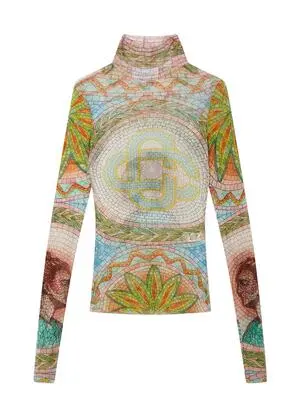 Casablanca Mosaics Greques Printed Mesh Top - Multicolor