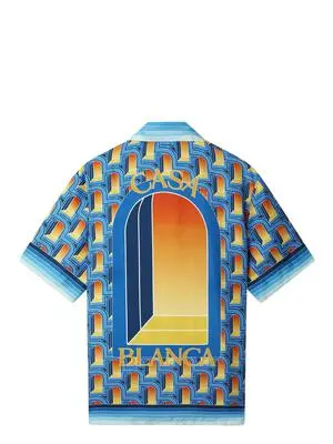 Casablanca L'arche De Nuit Cuban Collar Short Sleeve Silk Shirt - Blue