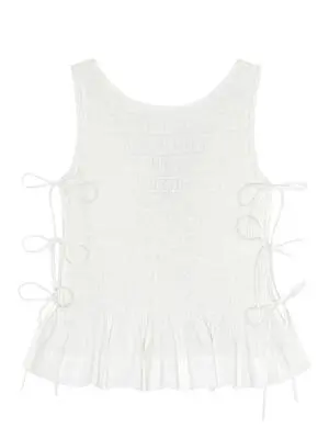 GANNI Cotton Poplin Smock Top With Tie String - White