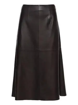 WAKAKUU Midi Leather A-line Skirt - Brown