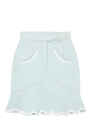 Casablanca Scalloped Hem Denim Mini Skirt - White